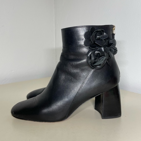 Tory Burch | Shoes | Tory Burch Black Leather Round Toe 3 Stacked Heel ...